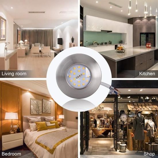 Lot de 6 spots LED encastrables ultra plats IP44 Blanc chaud 400 lm,5W,Diamètre : 60-65 mm ...