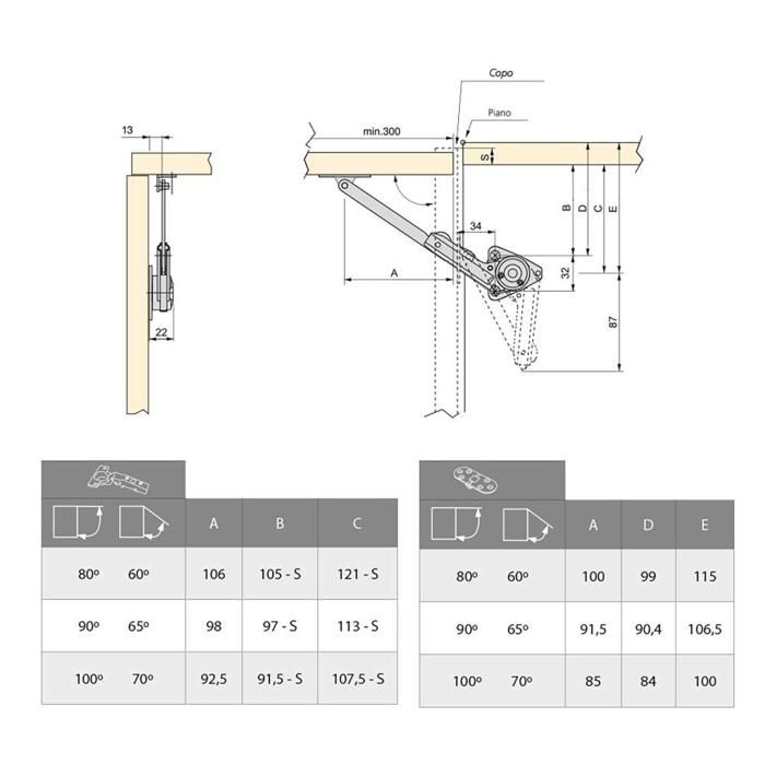 Emuca Jeu de compas de porte relevable NSDX, force 20-70kgxcm, Acier et ...