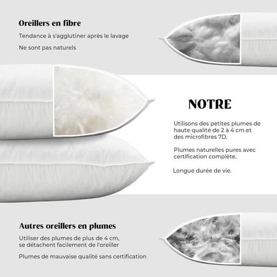 Puredown Oreiller en Plume d'oie avec Housse Coton 60x60cm Lot de 2 ...