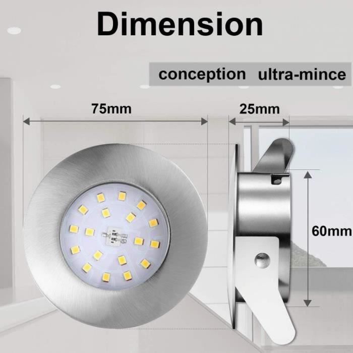 Lot De 6 Spots Led Encastrables Ultra Plats Ip44 Blanc Chaud 400 Lm 5w