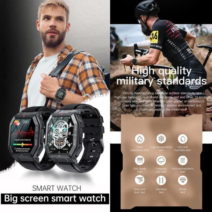 Montre Connectée Homme Appel Bluetooth, 1.85'' IP69K Étanche Montre ...