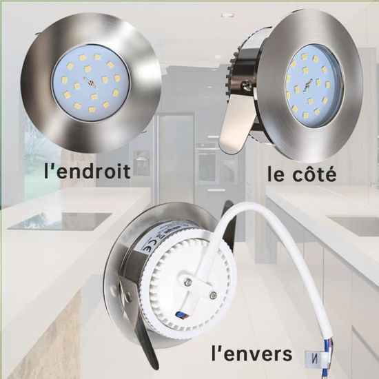 Lot de 6 spots LED encastrables ultra plats IP44 Blanc chaud 400 lm,5W,Diamètre : 60-65 mm ...
