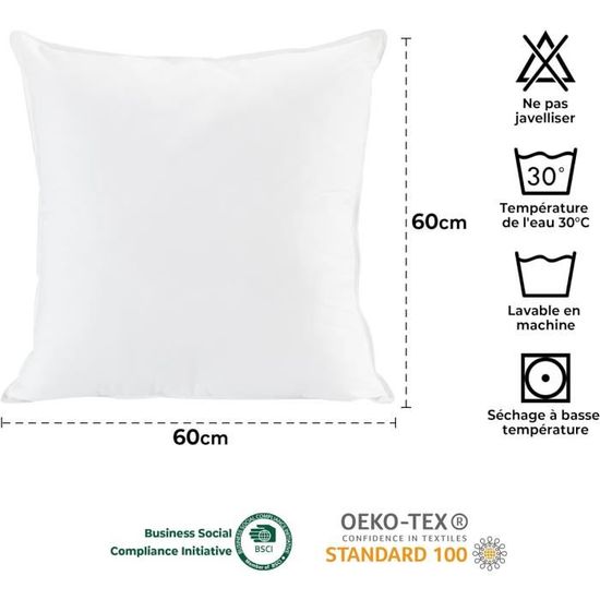 Puredown Oreiller en Plume d'oie avec Housse Coton 60x60cm Lot de 2 ...