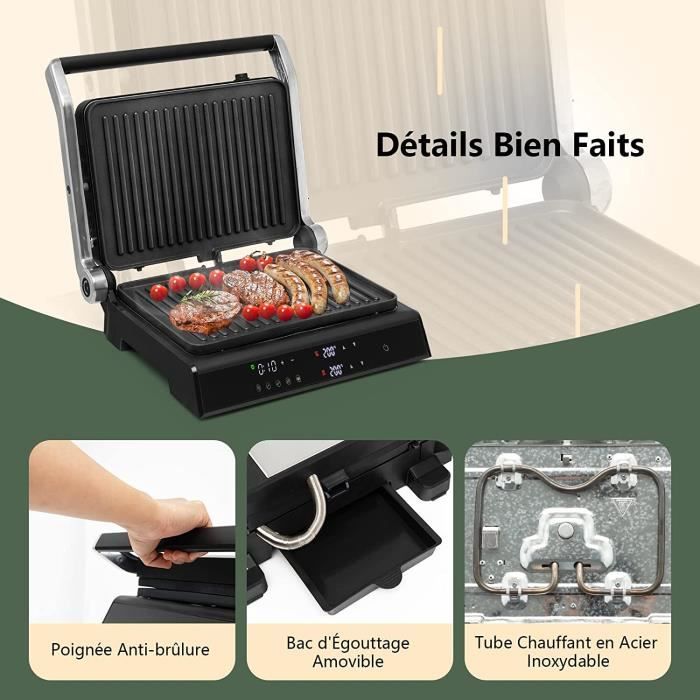 Grill lectrique RELAX4LIFE 3 en 1 sans BPA 5 Modes Rglables Ouverture 180 Barbecue lectrique ...
