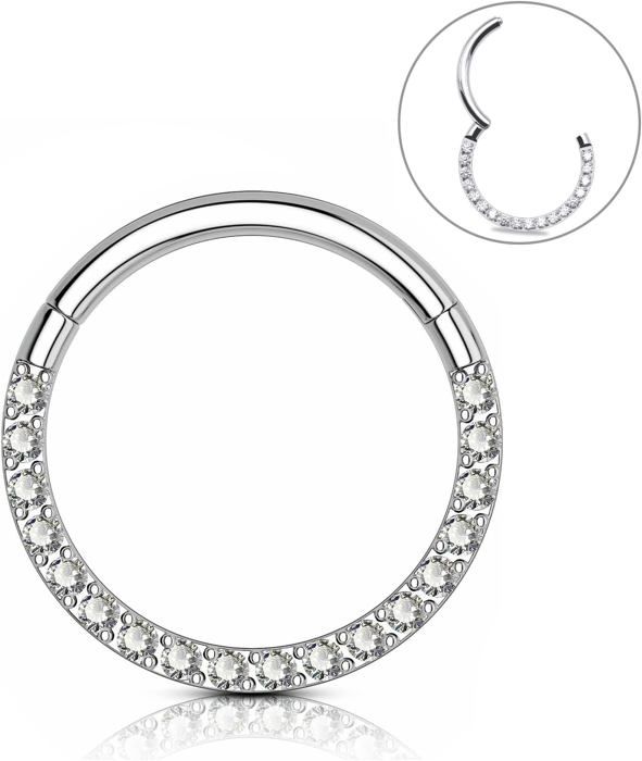 G23 Titane Anneau de Nez Hypoallergénique Argent Or Boucle d'Oreille Cartilage Septum Pavé CZ ...