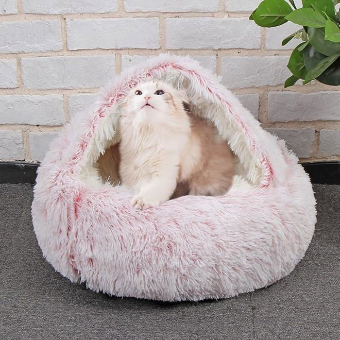Lit caverne pour chat et petit chien, sac de couchage apaisant et chaud ...