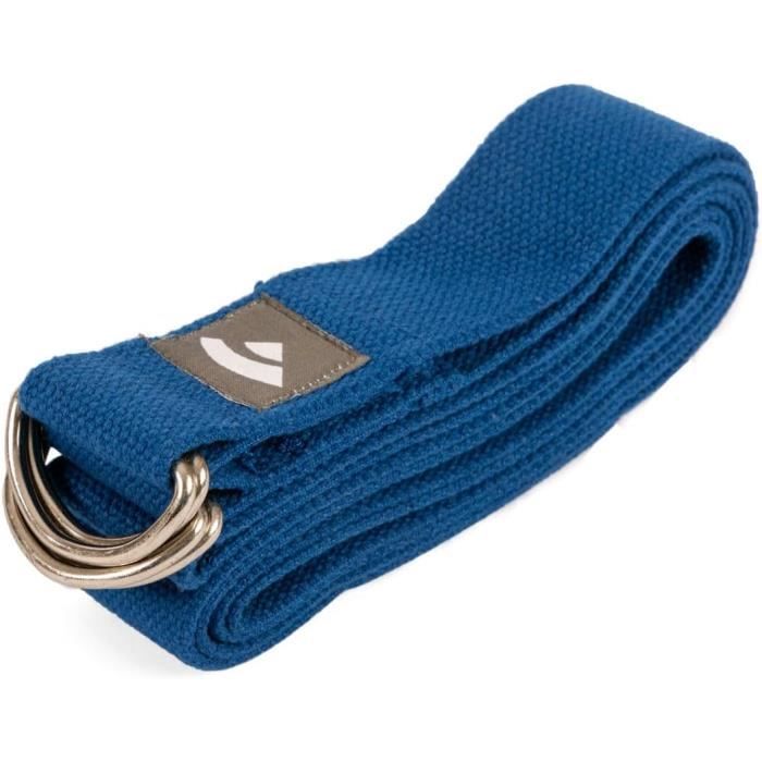 Sangle de Yoga 2 en 1 - CLIQUET - Coton - Anneaux en Métal - Bleu ...