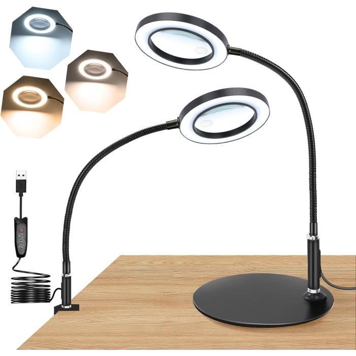 2 En 1 Lampe Loupe Avec Lumière Et Support, Loupe Grossissante 10X 20X Avec Grande Base Et Pince ...