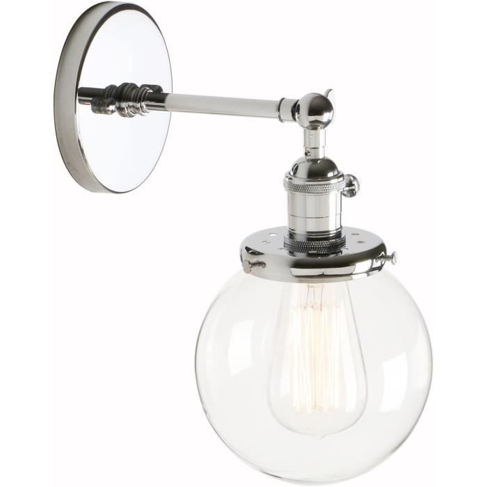 Réglable Applique Verre Boule Abat-Jour Lampe Rétro Industrial Applique ...