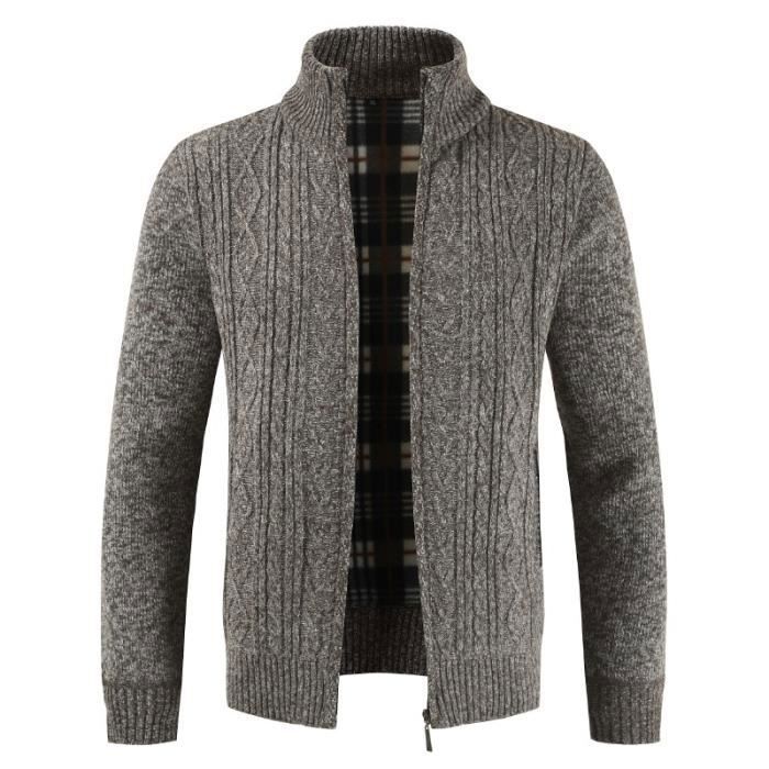 Gilet-cardigan,Cardigan rayé à col montant pour homme, pull de marque à ...