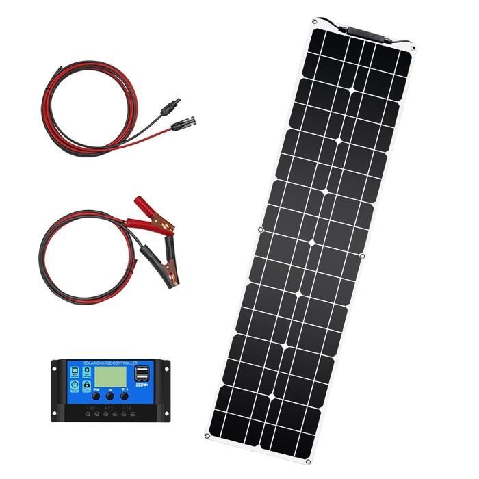 Kit de panneau solaire flexible 50W 12V Panneau solaire monocristallin Chargeur solaire étanche ...