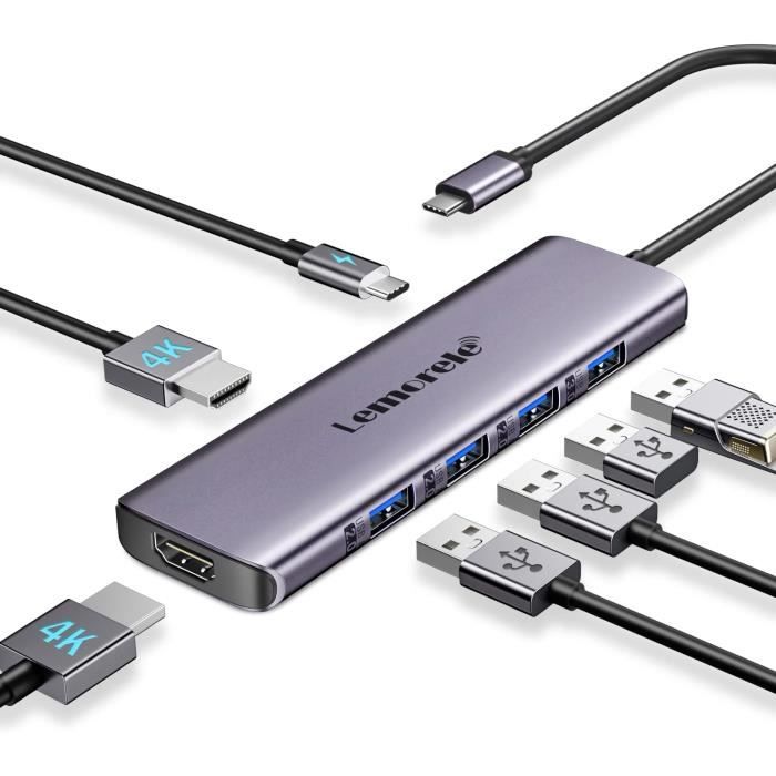 Lemorele Station d'accueil USB C avec Double HDMI, Adaptateur Hub USB-C ...