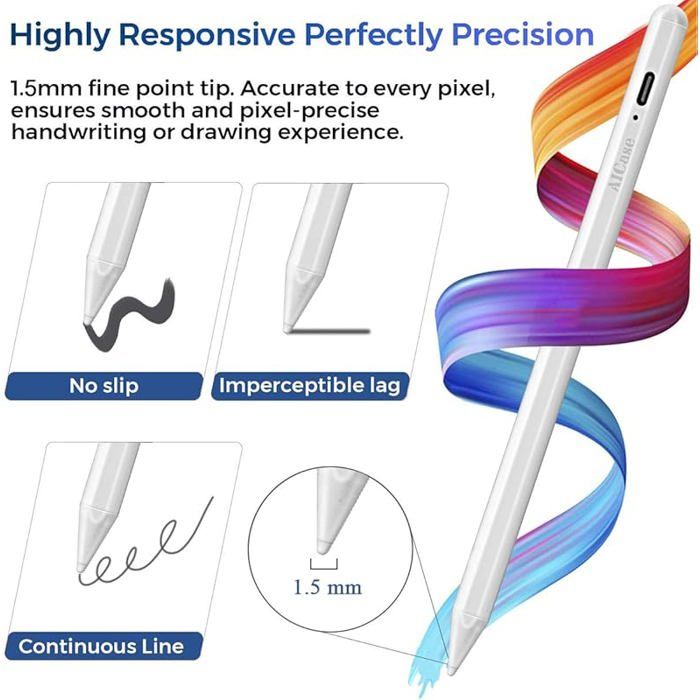 Apple iPad Fine Point Stylus Pen with Palm Rejection 0.8mm Ultra Fine ...