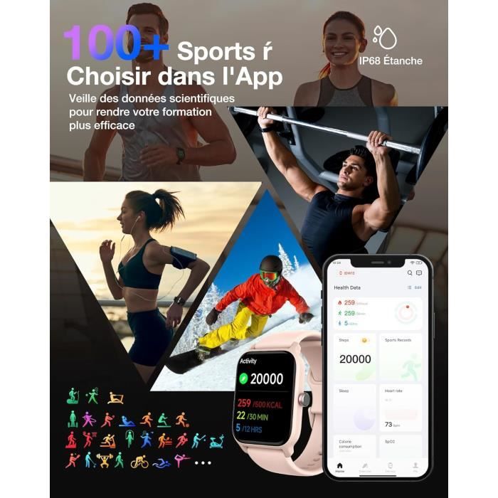 Montre Connectée Femme, 300 Mah Montre Connecter Appels Et Whatsapp, 1 ...