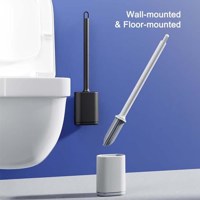 Brosse wc silicone Balai toilette wc avec support respirant à séchage rapide(Noir et blanc ...
