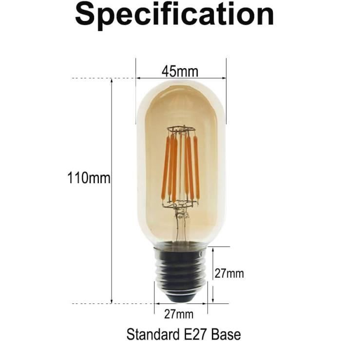 Lot De 3 Ampoules À Filament Led Vintage Edison T45 6W Culot E27, Verre Teinté Doré, 2700K Blanc ...