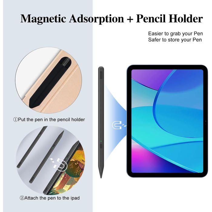 Stylet iPad 9E/10E génération-KAL-pour iPad 6-10, Pro 11/12.9, Air 3-5 ...