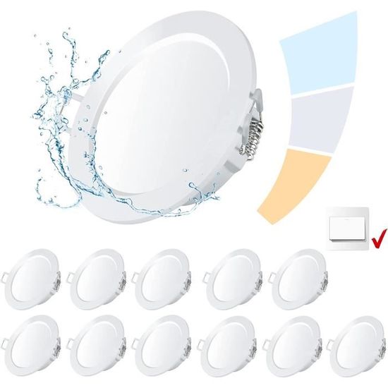 Lot De 12 Spots Encastrables Led Dimmable 4W, 3000-4000-6000K Plafonniers, Imperméables Ip44 ...
