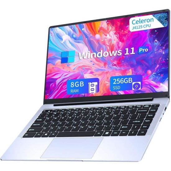 KUMNOSAL Ordinateur Portable Win11 Pro Celeron J4125 PC Portable,Laptop écran IPS FHD 14,1 ...