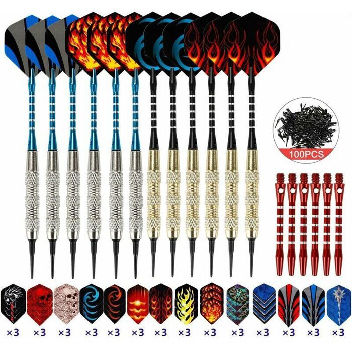 Kit de 12 Flechettes Électroniques [18g], Comprend 100 Pointes et 6 ...