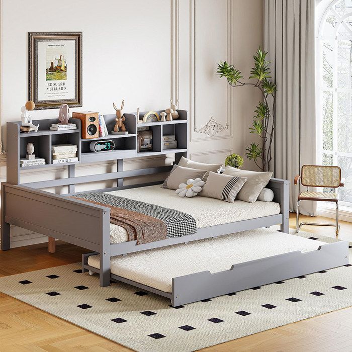 Lit combiné extensible 140x200 cm en bois massif Lit gigogne 90x190 cm ...