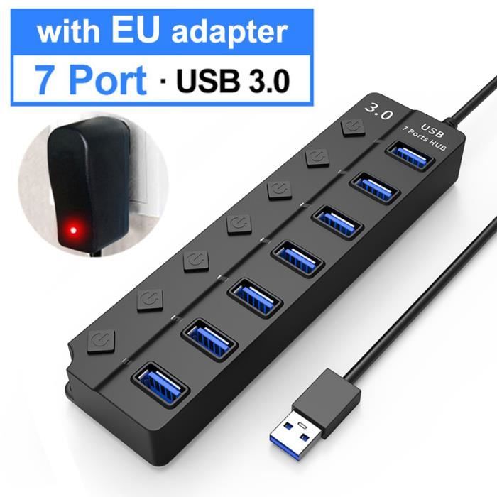 7 ports avec prise UE - Hub Usb 3.0 Rapide, Adaptateur Secteur Ue Us Au ...