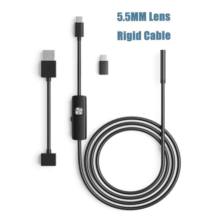 Câble rigide de 5,5 MM - 1m - Mini Caméra Endoscopique 3 En 1, Android, Micro Usb Type-c ...