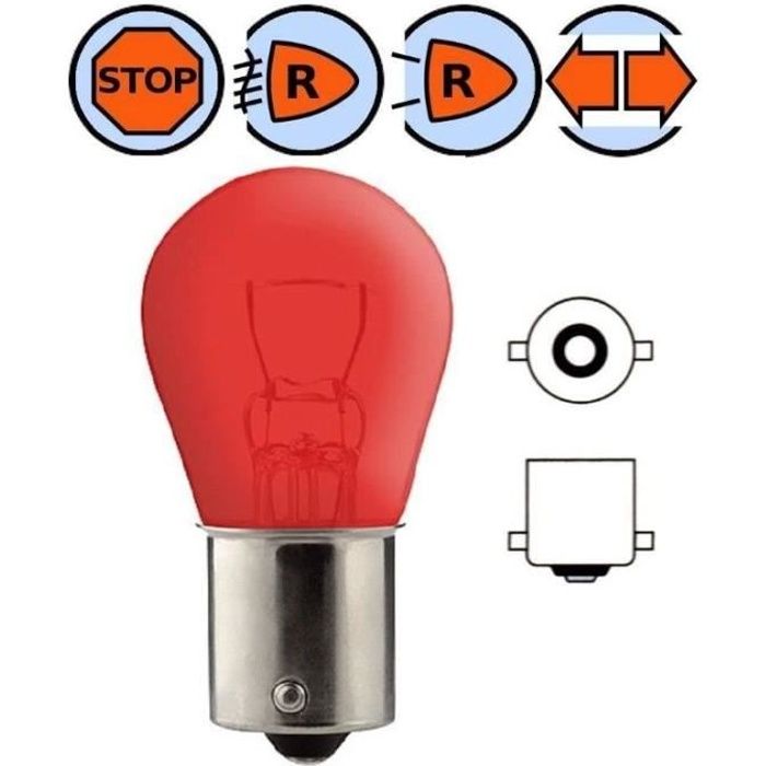 AMPOULE 12V 21W BA15S ROUGE LAMPE FEU STOP ARRIERE VEILLEUSE VOITURE ...