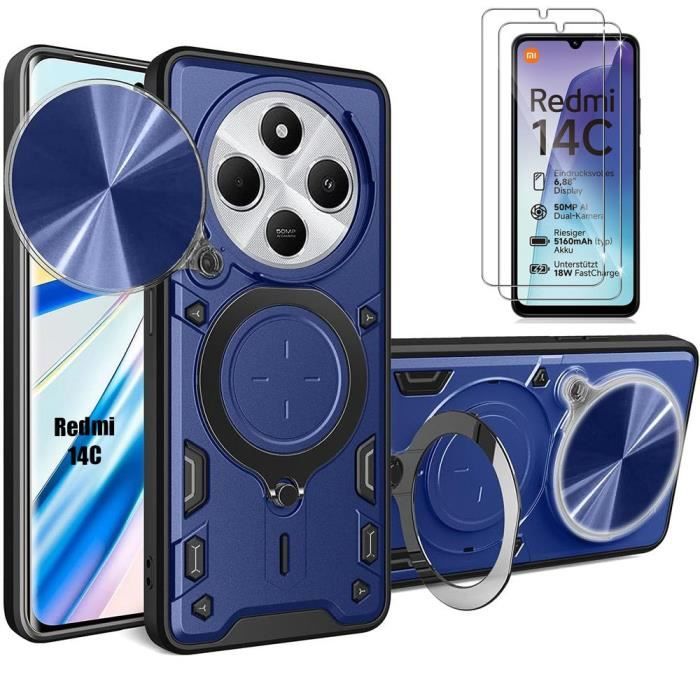 2 Verres Trempés + Coque pour Xiaomi Redmi 14C Antichoc Cache Caméra ...