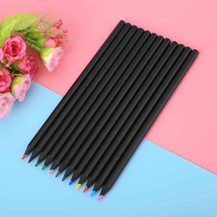 Crayon coloré - EJ.LIFE - 12 couleurs - Bois noir - Non toxique - Pour ...