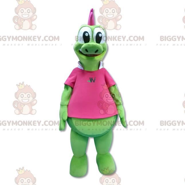 Costume de mascotte BIGGYMONKEY™ de dragon vert à crête rose ...