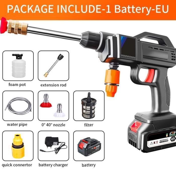 RUMOCOVO® 2pcs batterie Pistolet à eau de lavage de voiture, batterie au lithium sans fil 48V ...