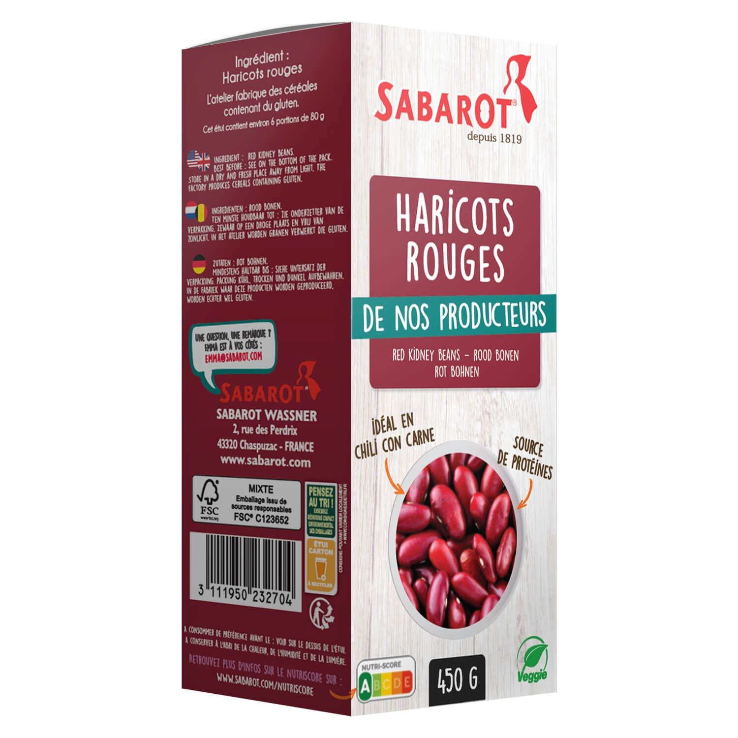 Haricots rouges paquet de 450g Sabarot - Cdiscount Au quotidien