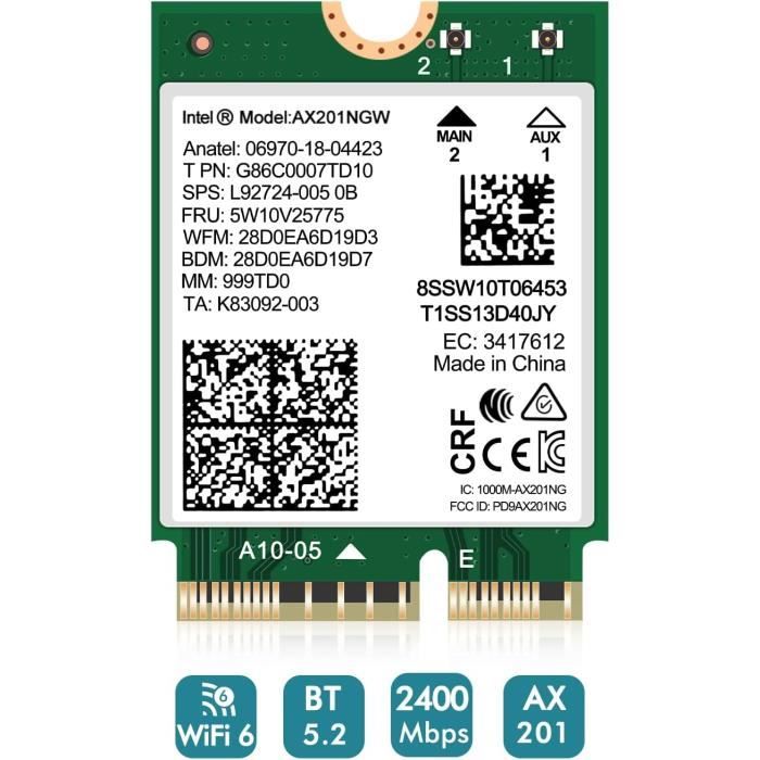 WiFi 6 Wireless Card Intel AX201 NGW M.2: CNVio2, Bluetooth 5.2 ...