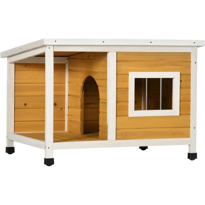 PawHut Niche pour Chien, Bois de pin, Niche pour Chien avec terrasse et ...