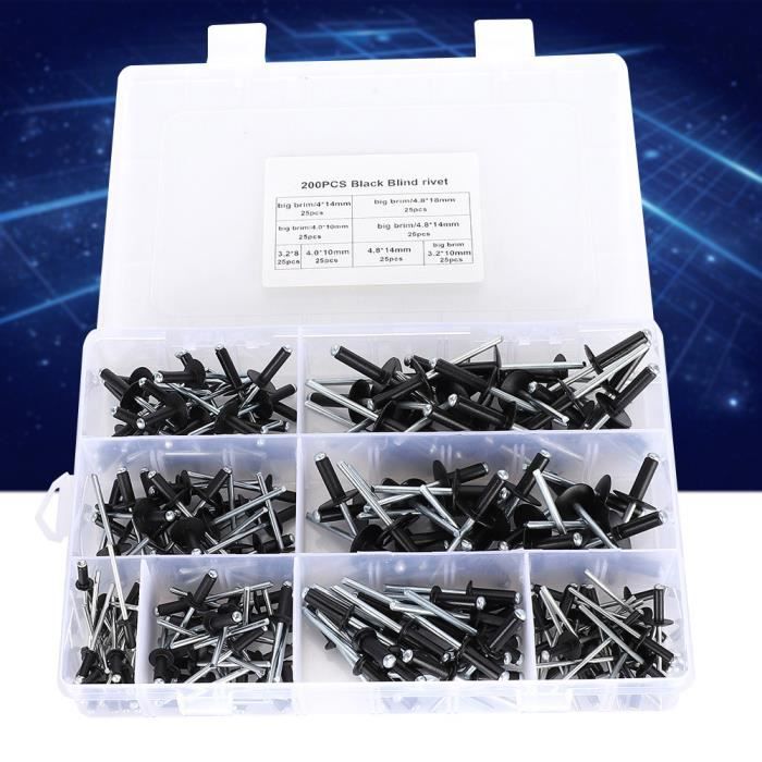 RHO-kit de rivets aveugles Rivets pour Métal, 200 Pcs Noir Rivets Pop ...