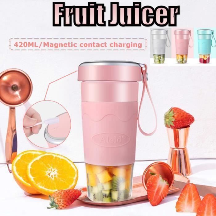 420ML Fruits Presse-agrumes Électrique USB Portable Bouteille Rechargeable Jus Mélangeur ROSE ...