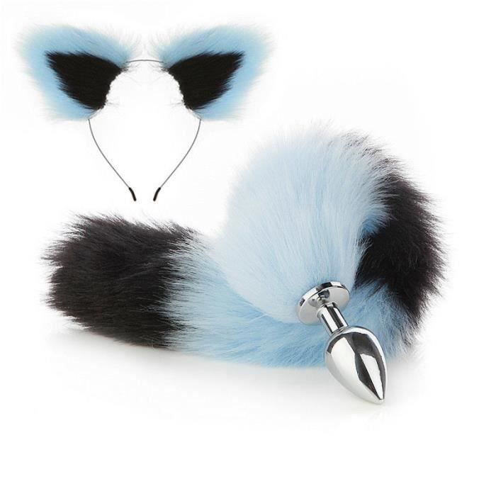 Plug Anal amovible, queue de renard noire, bleu ciel, jouets sexuels ...