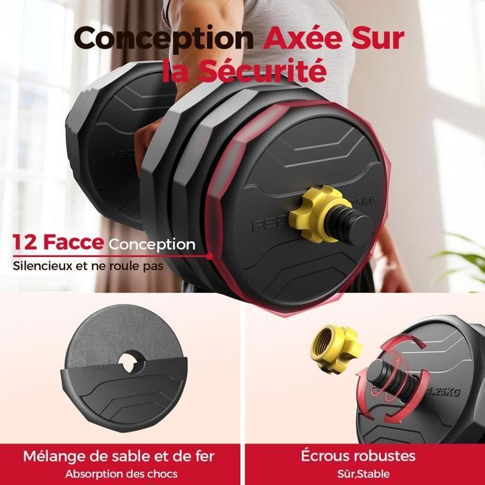 FEIERDUN - Haltère réglable - 48 lbs (20 kg) - Cdiscount Sport