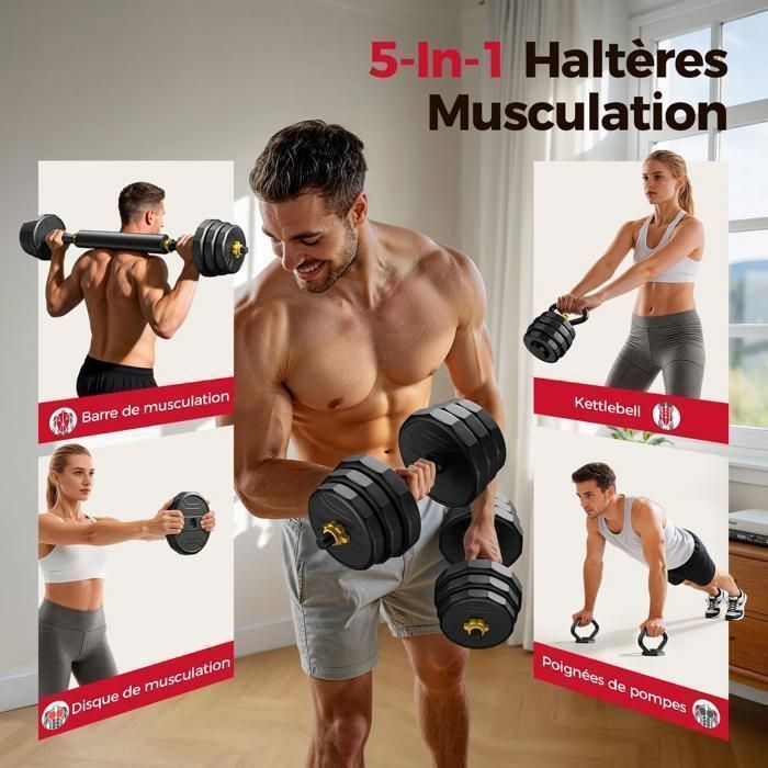 FEIERDUN - Haltère réglable - 48 lbs (20 kg) - Cdiscount Sport
