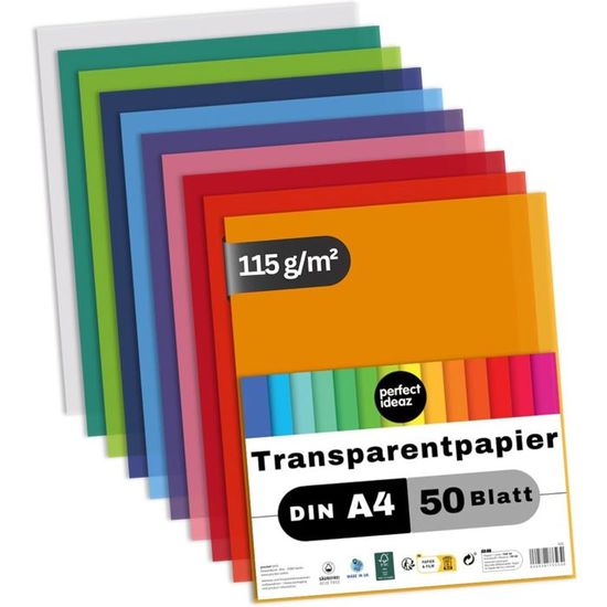 Perfect ideaz 50 feuilles de papier transparent A4, papier-parchemin ...