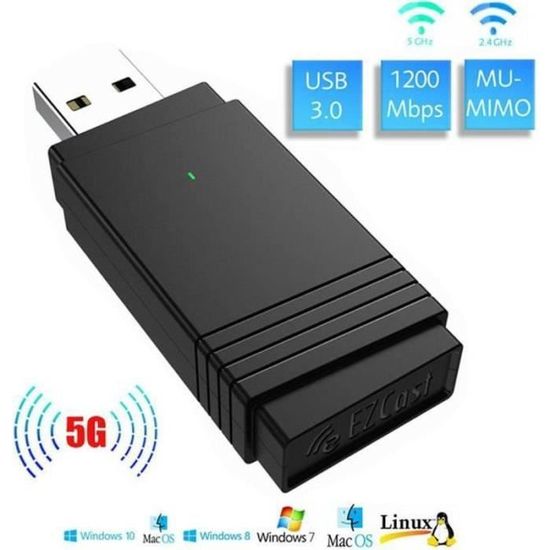 Mini USB WiFi Adaptateur 1300Mbps Clé WiFi Dongle AC Dual Band WiFi ...
