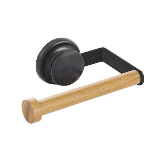 Porte Rouleau Papier Wc Mural MEGA VENTOUSE Bambou & Acier Noir MSV ...