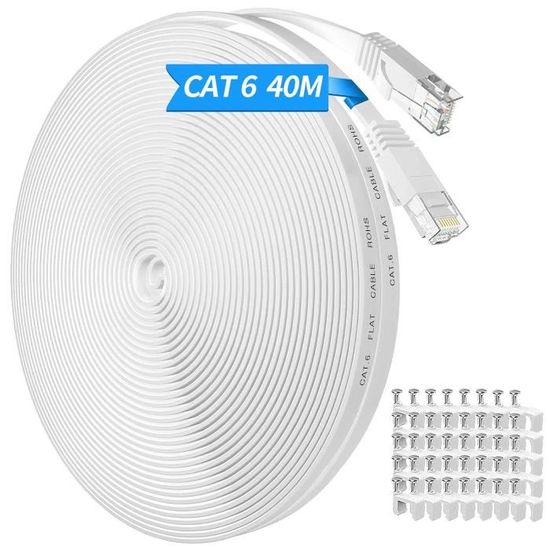 Cable Ethernet 40m, Cable Rj45 Cat 6 Cable Réseau Plat Intérieur ...