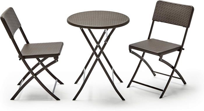 Ensemble Balcon/Terrasse Pliable, 1 Table Ronde + 2 Chaises, Marron ...