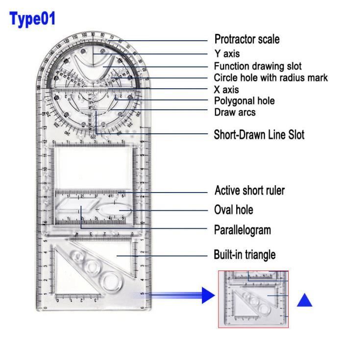 Regle - equerre,Règle de modèle de dessin rapide rotatif multifonction,cercle d'ellipse ...