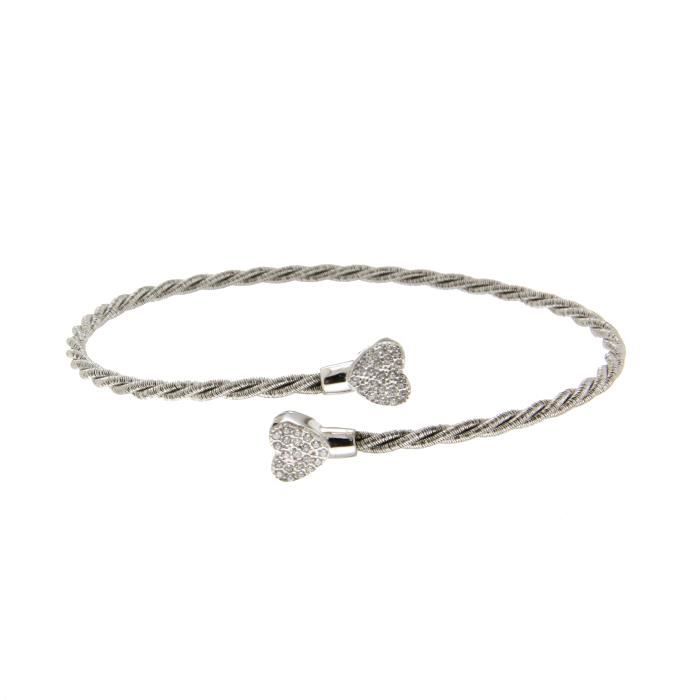 Bracelet Jonc En Argent 925/1000 Cœur Croisé Argenté - Achat / Vente ...