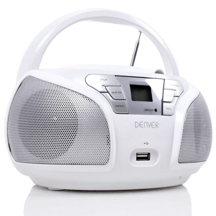 Lecteur laser CD portable USB boombox stéréo haut-parleurs radio blanc ...