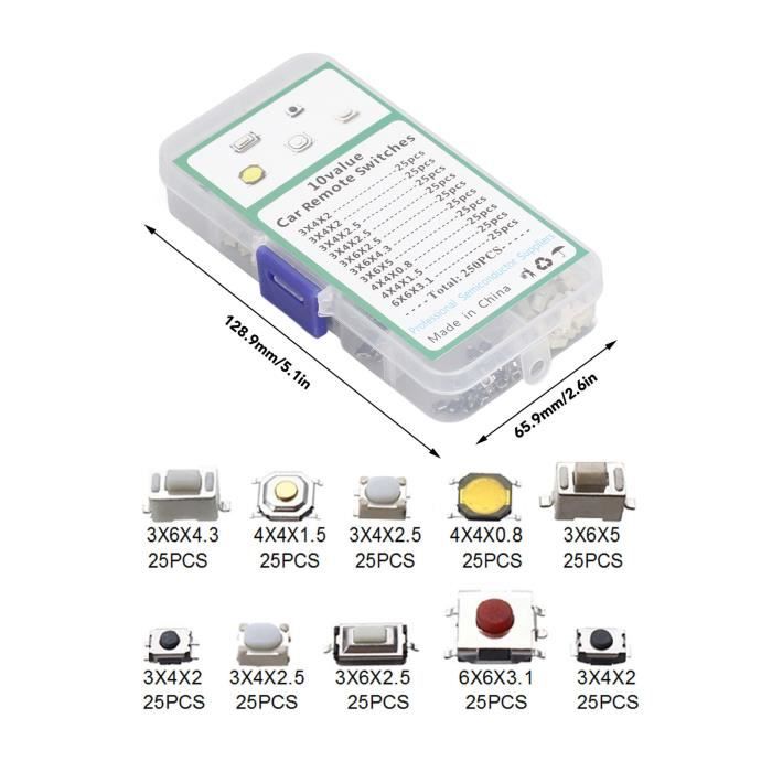 SAL Interrupteur à bouton-poussoir tactile 250PCS Tactile Push Button Switch Micro Momentary ...