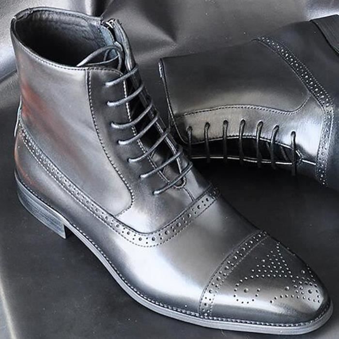 Bottes Homme Lacet Chaussure Cuir Noir Noir - Cdiscount Chaussures